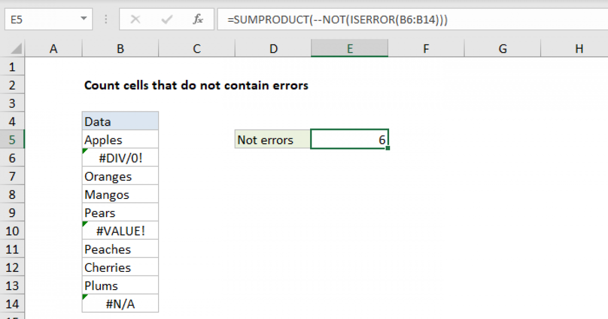 Count Cells That Do Not Contain Errors Excel Formula Exceljet